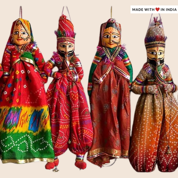 Handpainted Rajasthani Puppet Couple in Wood and cloth - Assorted desi