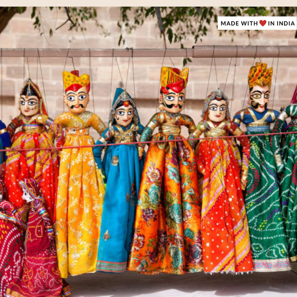 Handpainted Rajasthani Puppet Couple in Wood and cloth - Assorted desi